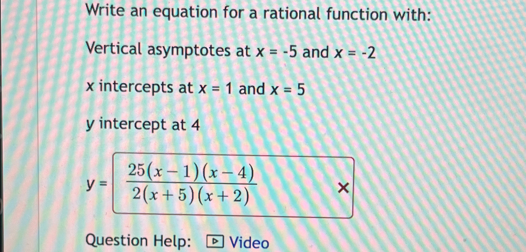 Solved Write an equation for a rational function | Chegg.com