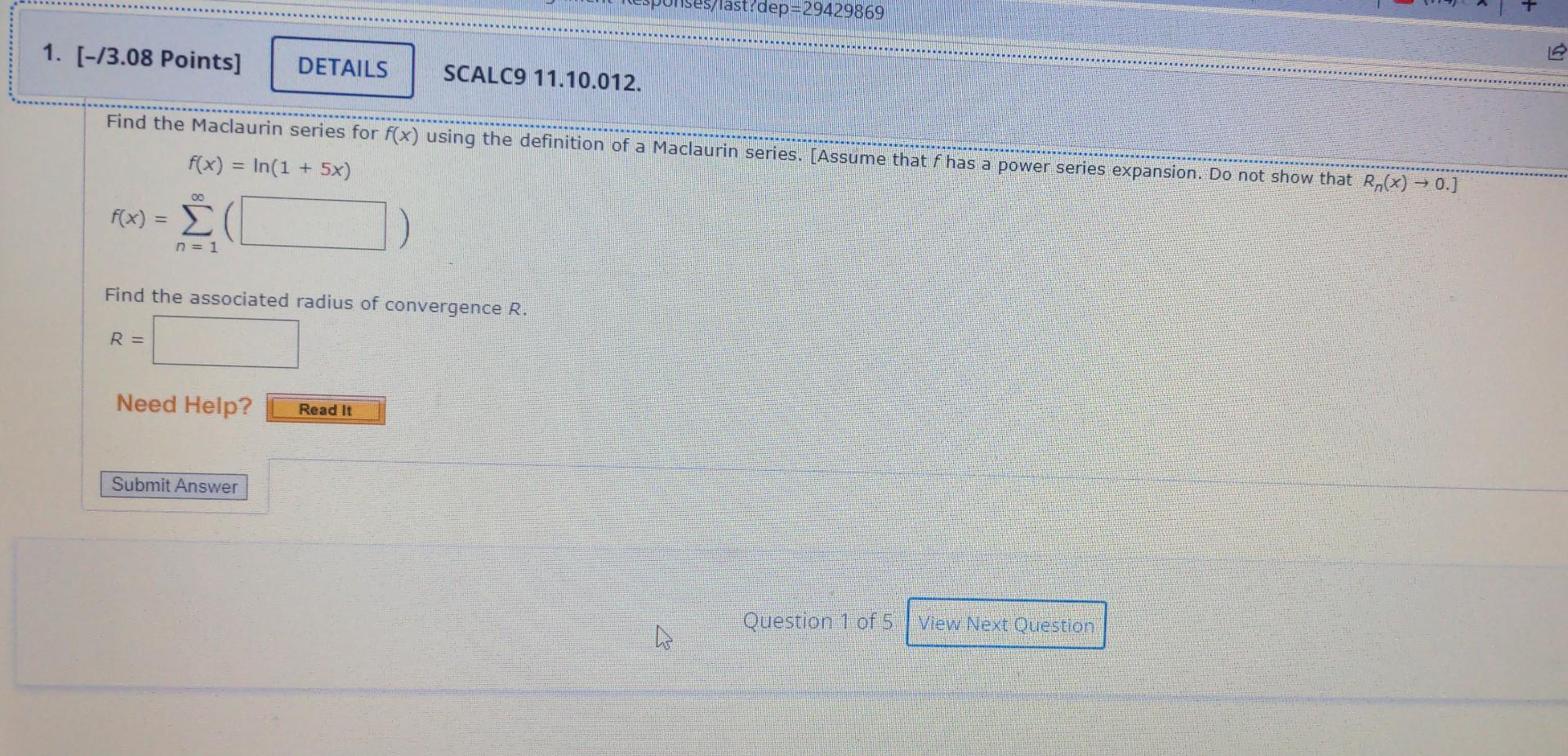 Solved /3.08 Points] SCALC9 11.10.012. Find the Maclaurin | Chegg.com