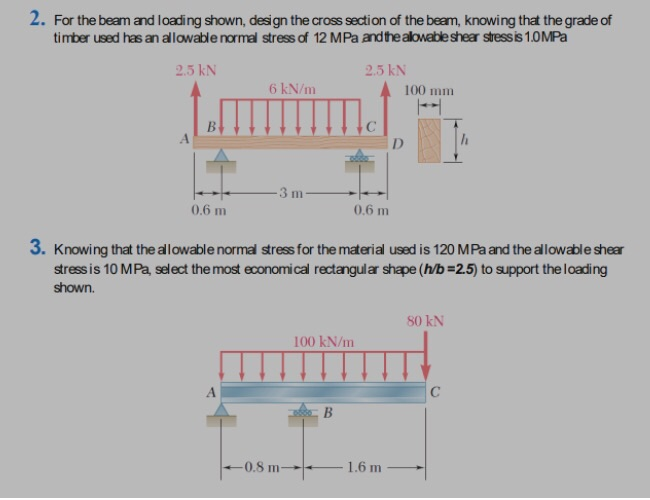 Solved 2. For the beam and loading shown, design the cross | Chegg.com