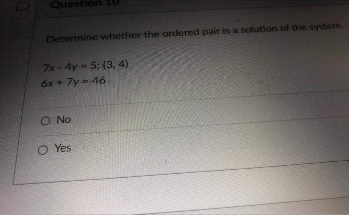 Solved Determine whether the ordered pair is a solution of | Chegg.com