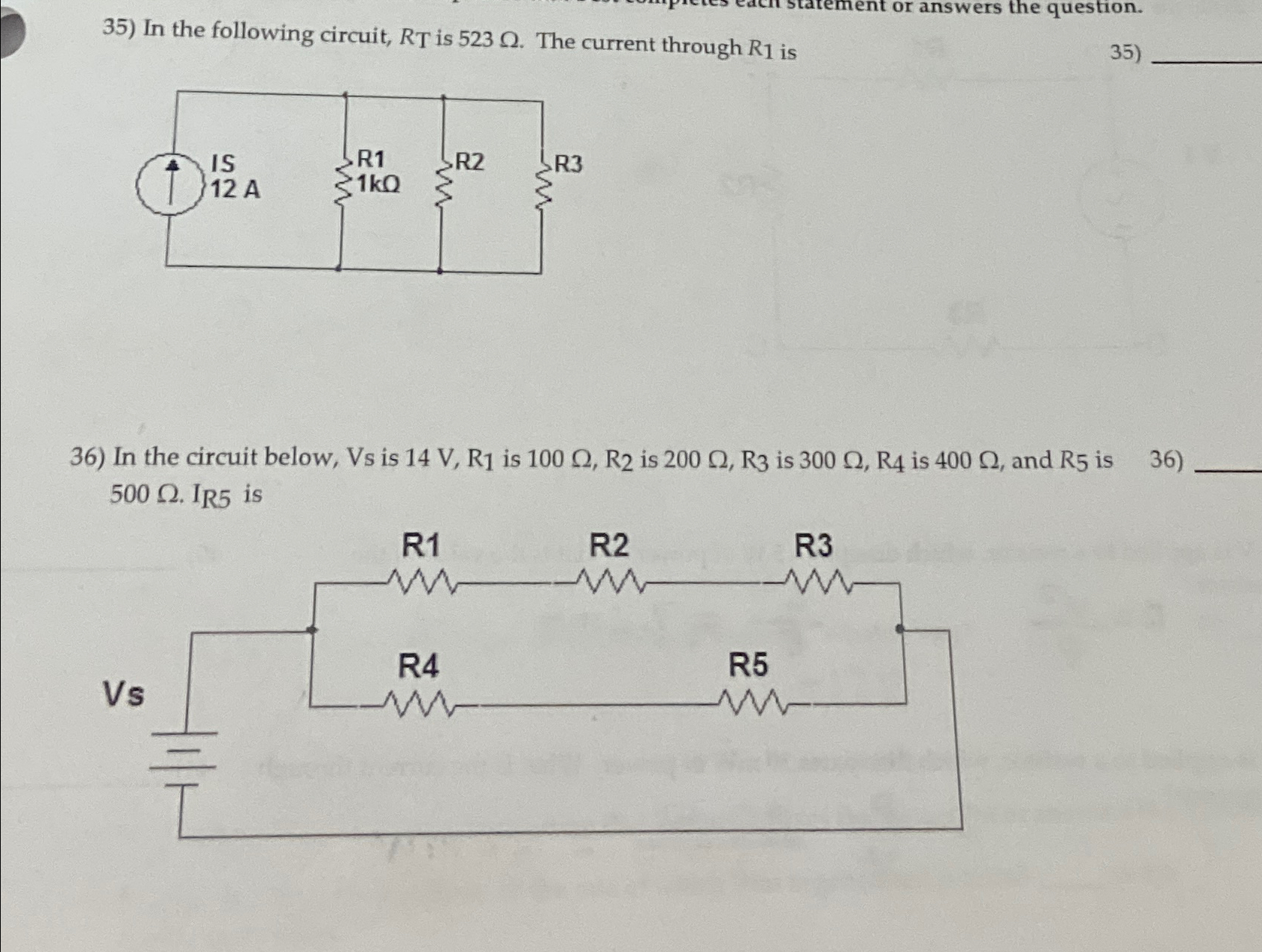 Solved In the following circuit, RT ﻿is 523Ω. ﻿The current | Chegg.com