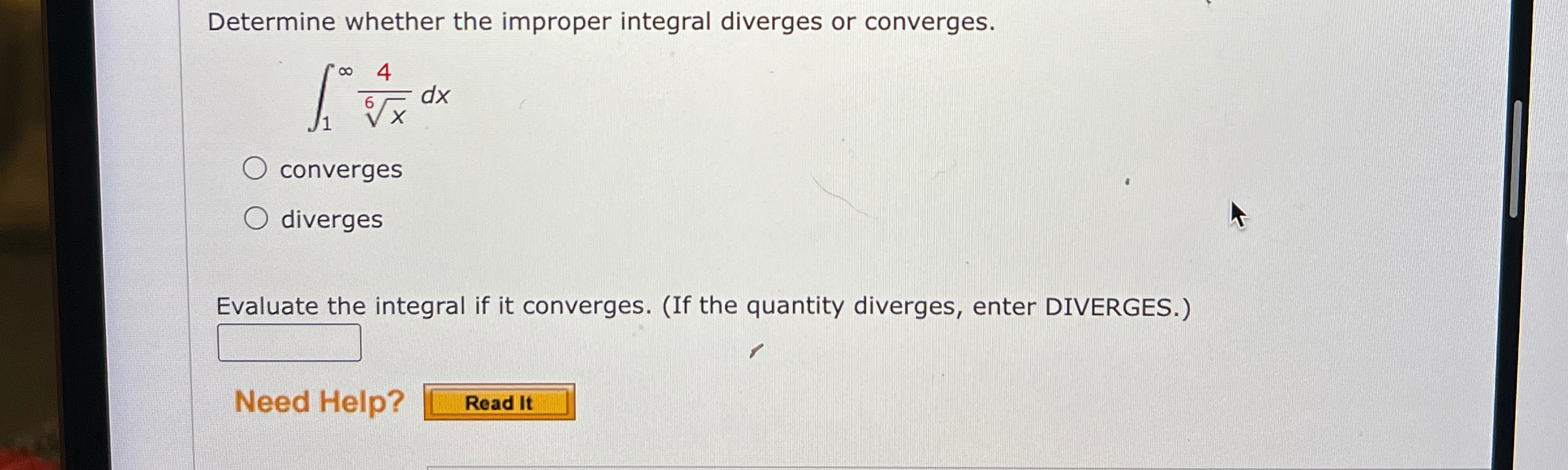Solved Determine whether the improper integral diverges or | Chegg.com