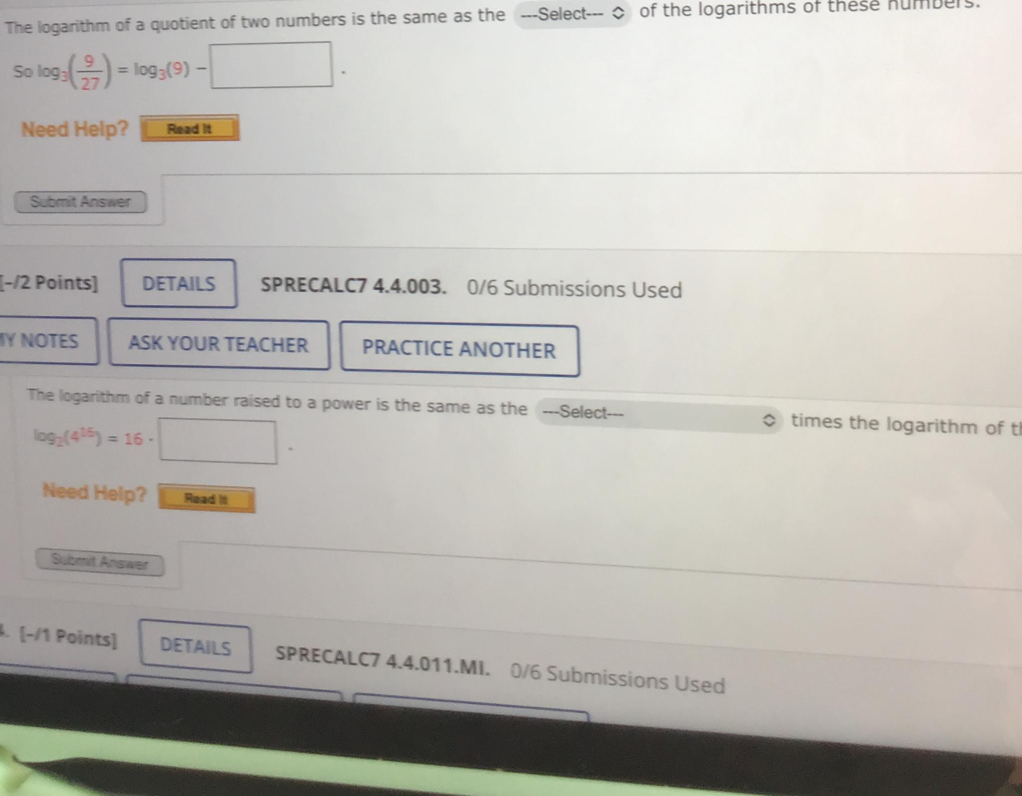 Solved The logarithm of a quotient of two numbers is the | Chegg.com