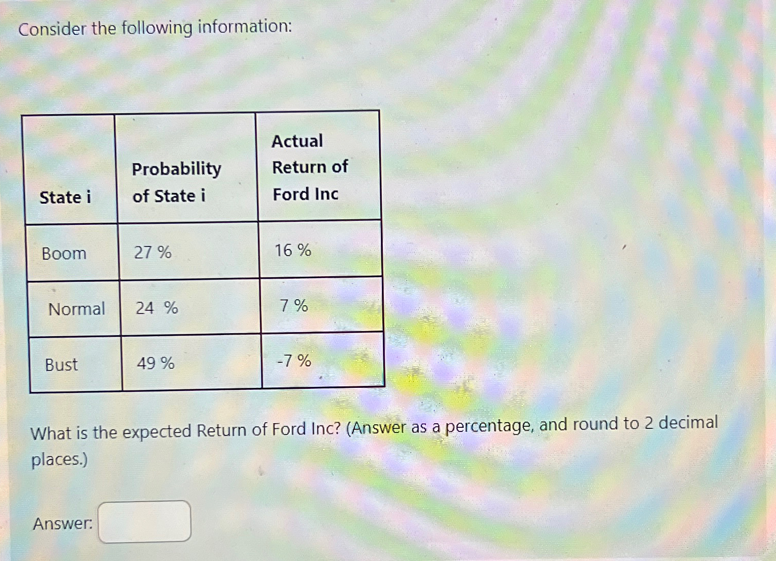 Solved Consider the following information:\table[[State | Chegg.com