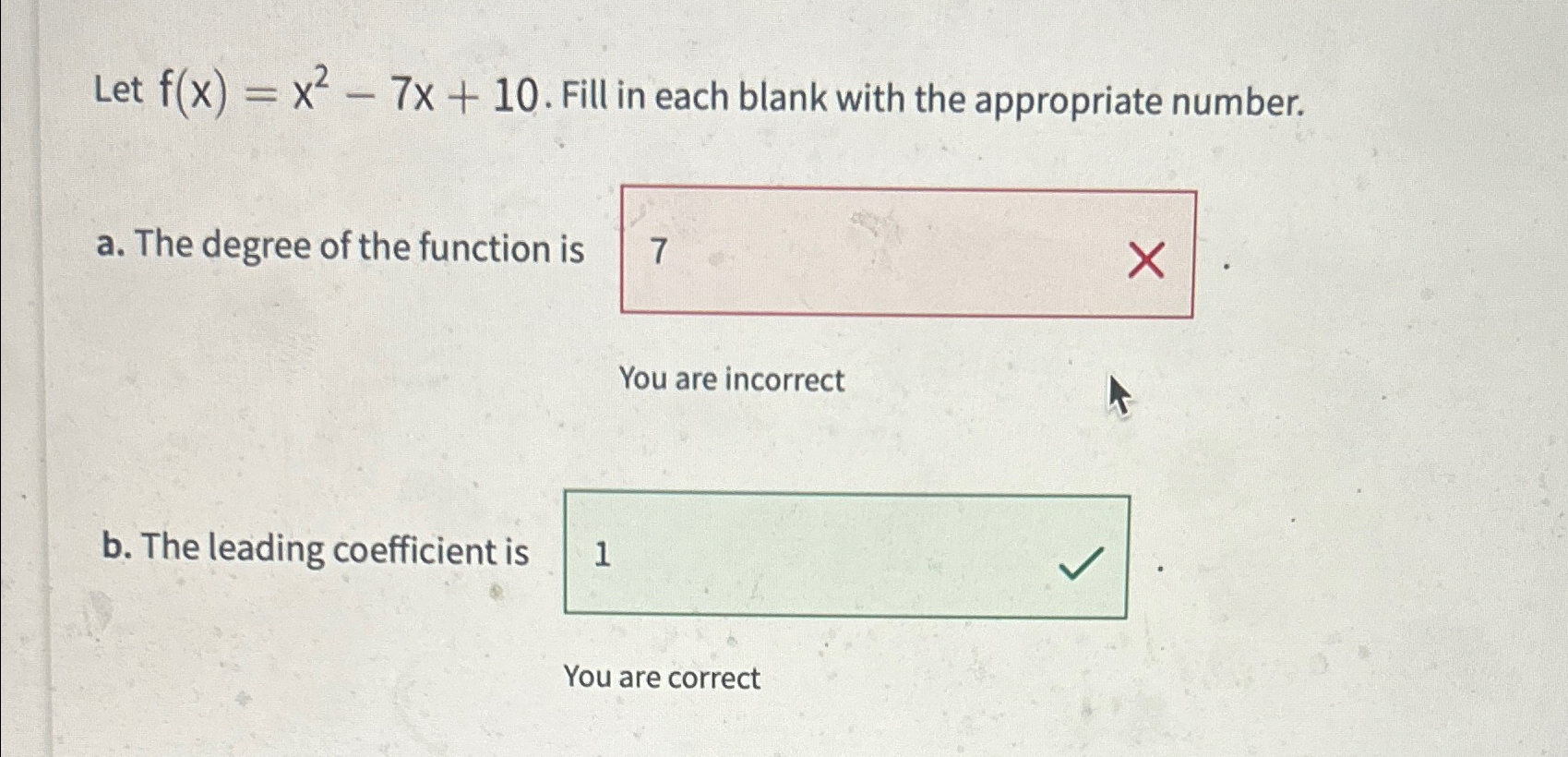 Solved Let f(x)=x2-7x+10. ﻿Fill in each blank with the | Chegg.com