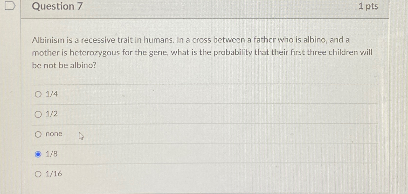 Solved Question 71 ﻿ptsAlbinism is a recessive trait in | Chegg.com