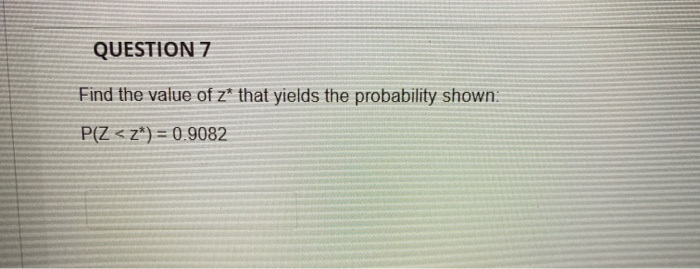 Solved QUESTION 7 Find the value of z* that yields the | Chegg.com