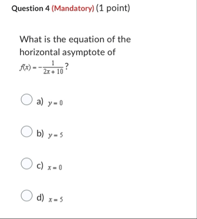 Solved Question 4 (Mandatory) (1 ﻿point)What is the equation | Chegg.com