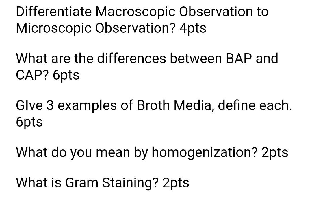 Solved Differentiate Macroscopic Observation to Microscopic | Chegg.com