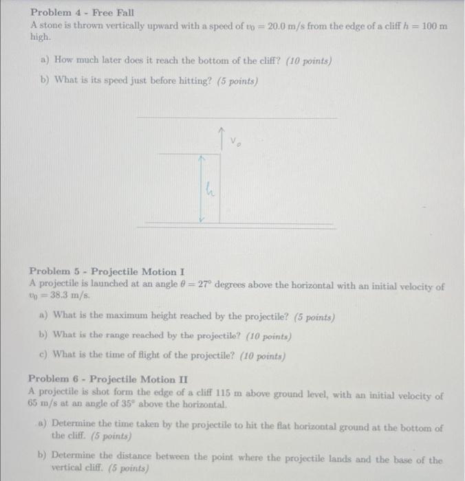 Solved Problem 4 - Free Fall A stone is thrown vertically | Chegg.com