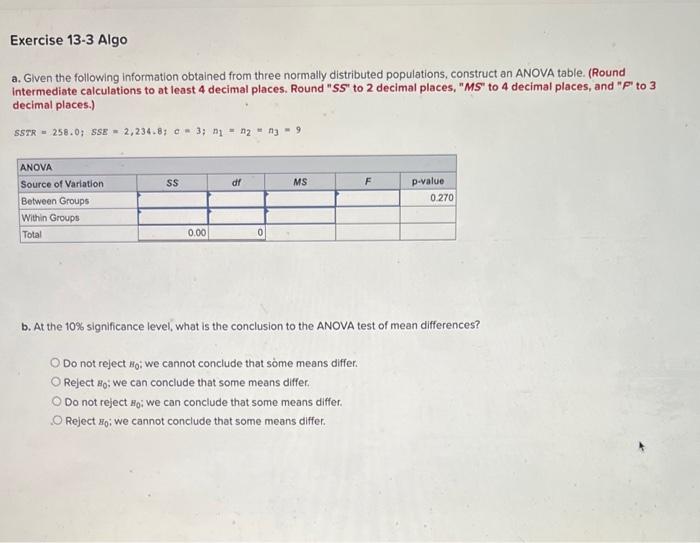 Solved Exercise 13-3 Algo a. Given the following information | Chegg.com