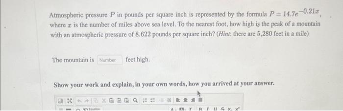 Solved Atmospheric pressure P in pounds per square inch is | Chegg.com