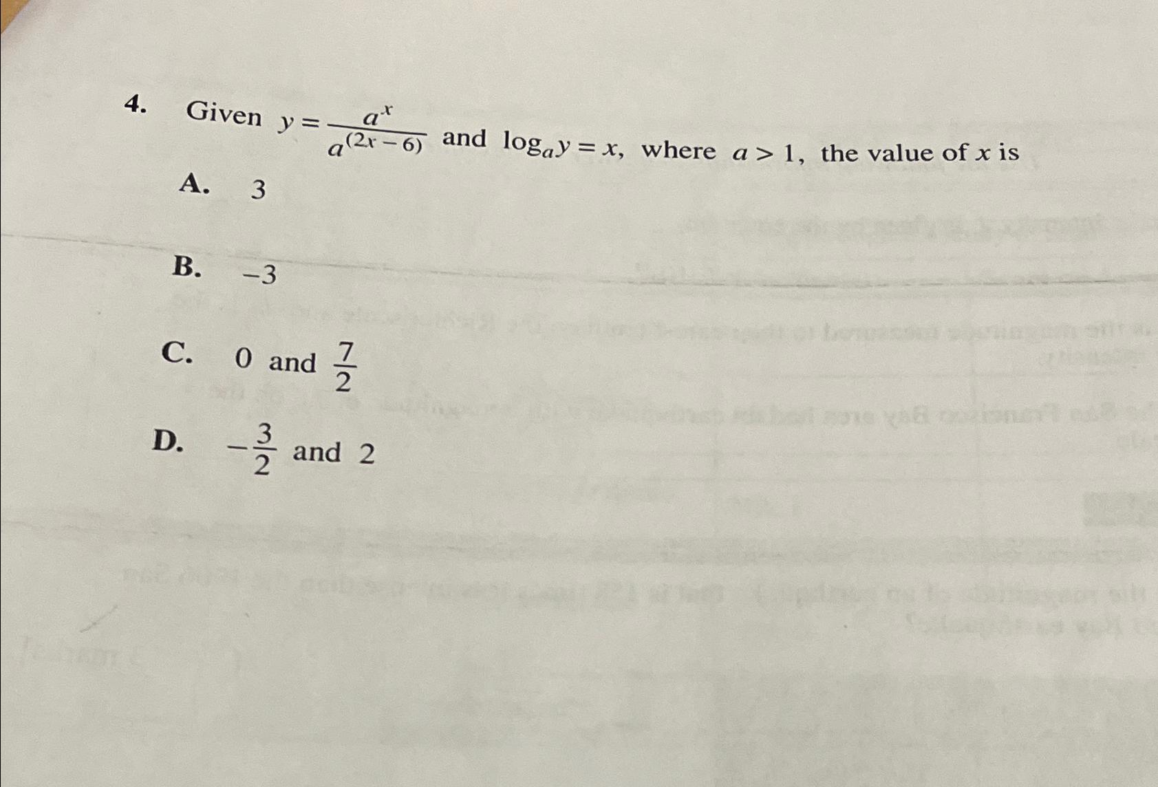 Solved Given y=axa(2x-6) ﻿and logay=x, ﻿where a>1, ﻿the | Chegg.com