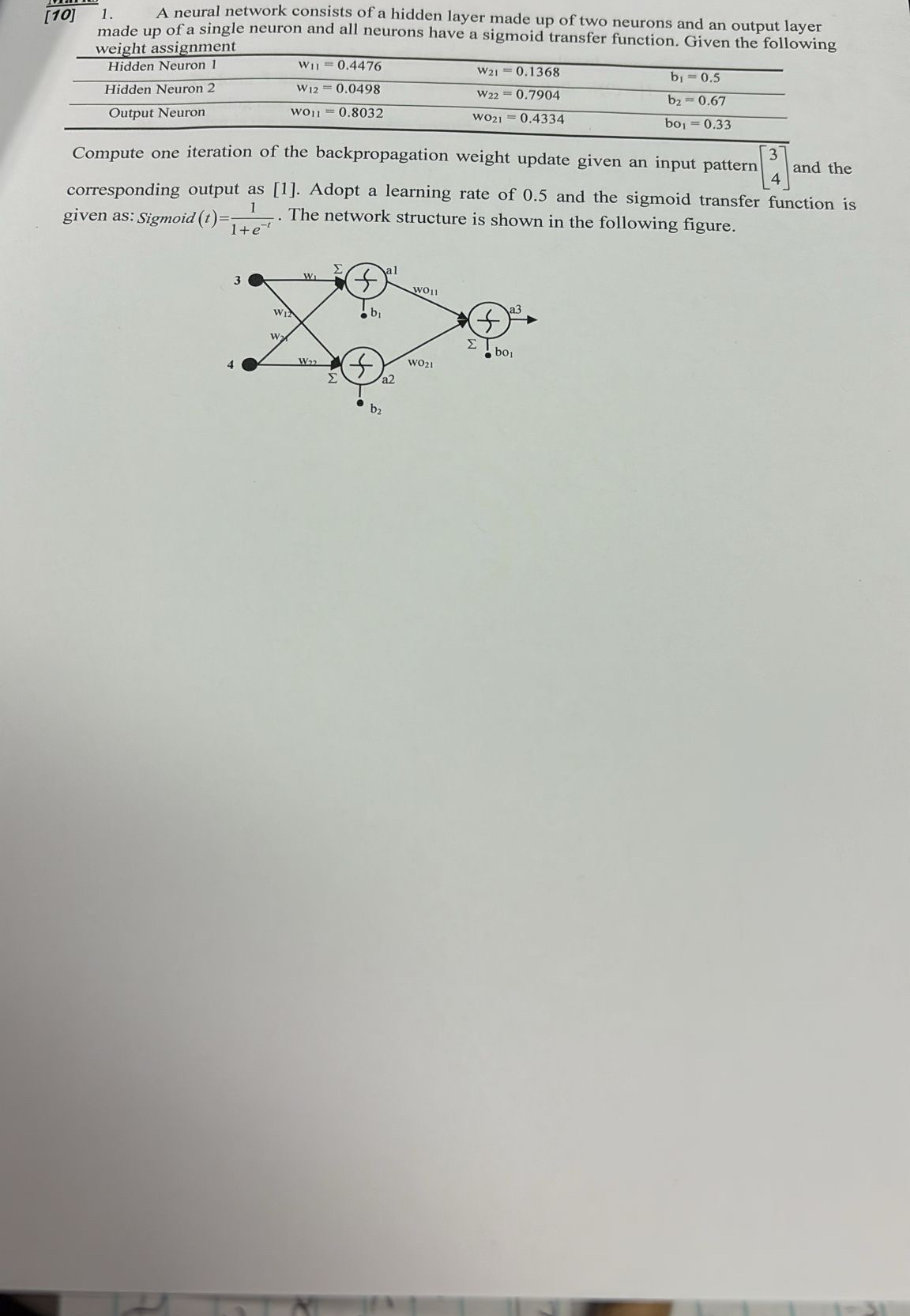 Solved [10] 1. ﻿A neural network consists of a hidden layer | Chegg.com