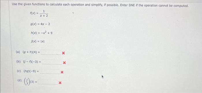 Solved Use the given functions to calculate each operation | Chegg.com