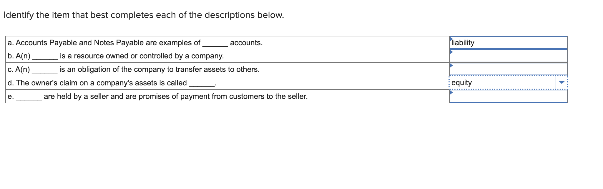 Solved Identify the item that best completes each of the | Chegg.com