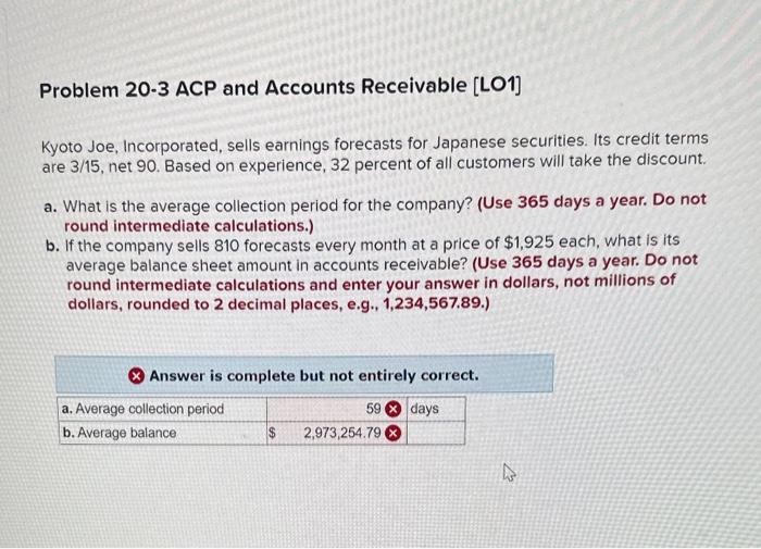 Solved Problem 20-3 ACP and Accounts Receivable [LO1] Kyoto | Chegg.com