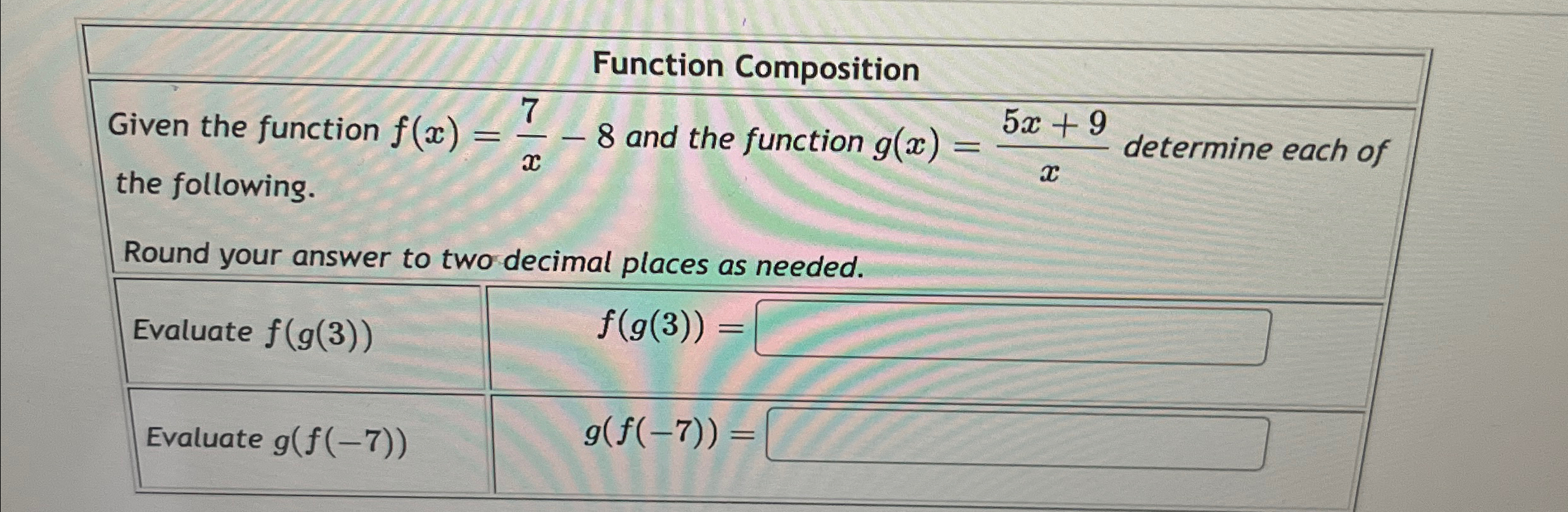 Solved Function Compositiongiven The Function Fx7x 8 ﻿and 6690