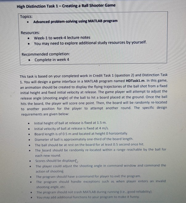 High Distinction Task 1 - Creating a Ball Shooter | Chegg.com