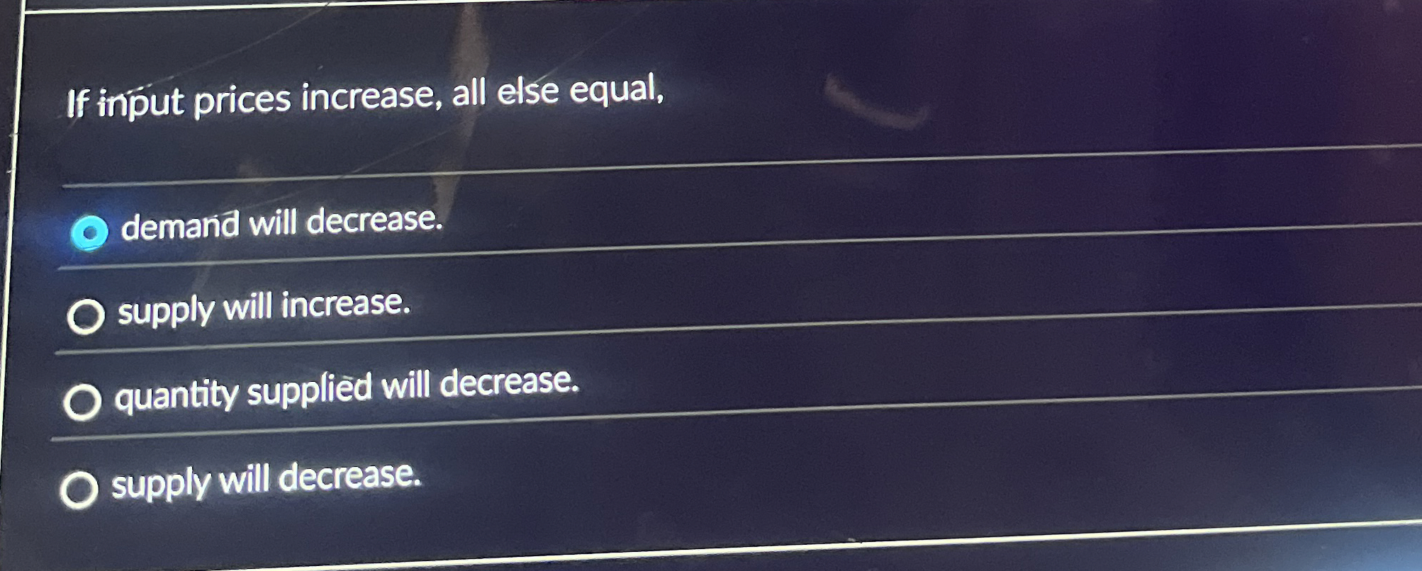 Solved If input prices increase, all else equal,demañ́ ﻿will | Chegg.com