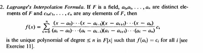 Solved Lagrange's Interpolation Formula. If F is a field, | Chegg.com