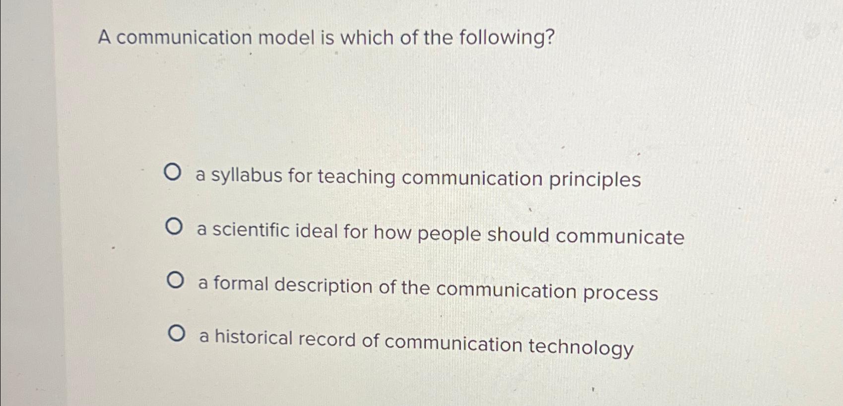 Solved A communication model is which of the following?a | Chegg.com