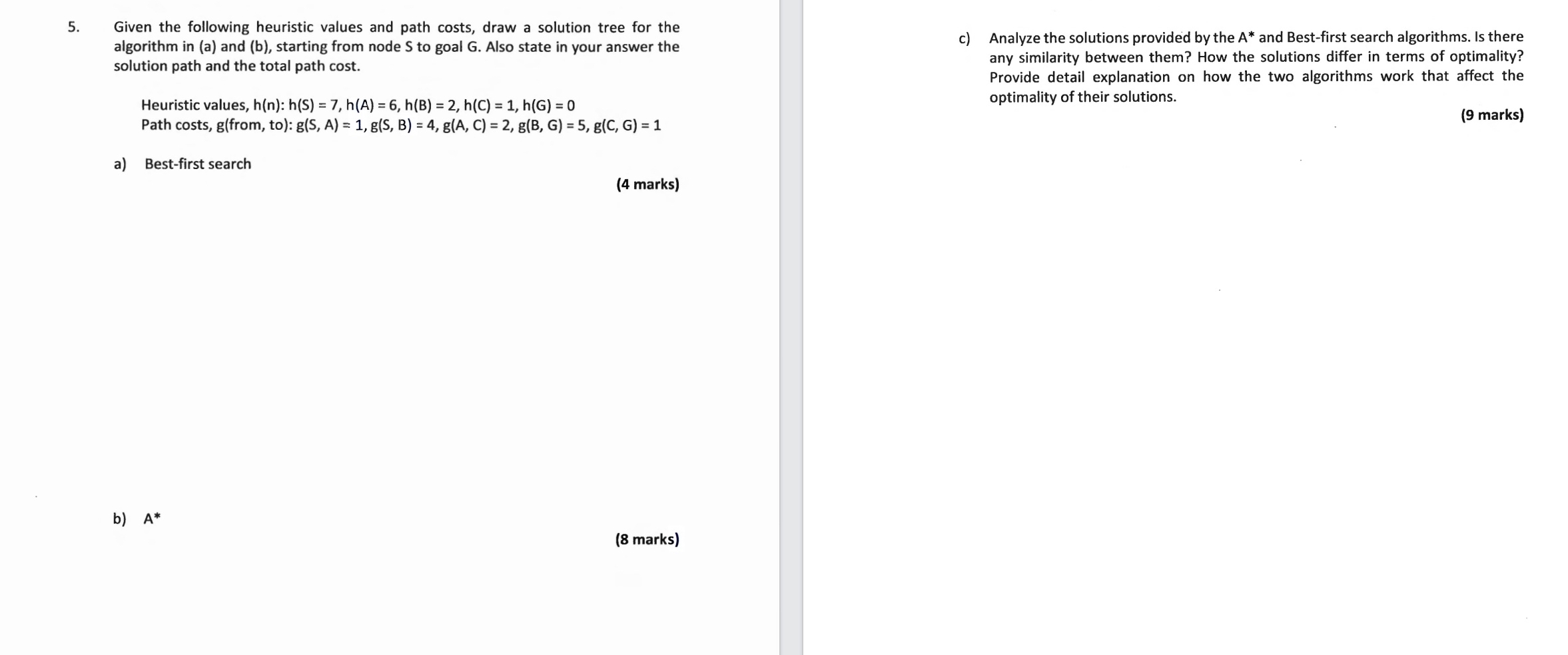 Given the following heuristic values and path costs, | Chegg.com