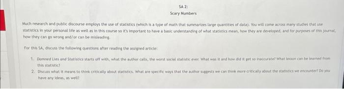 SA 2: Scary Numbers Much research and public | Chegg.com