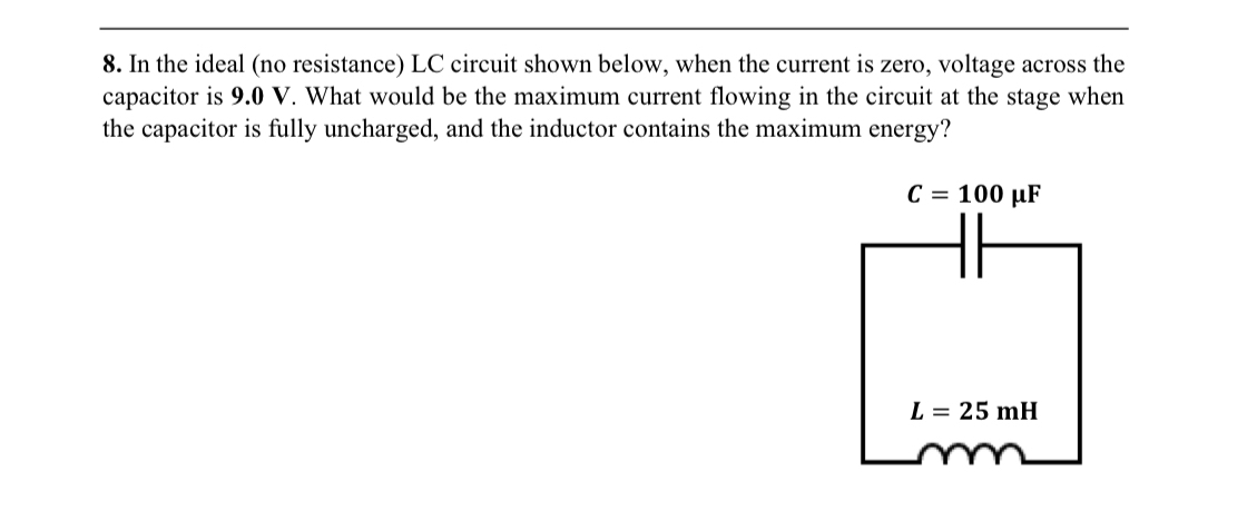 Solved In the ideal (no resistance) ﻿LC circuit shown below, | Chegg.com