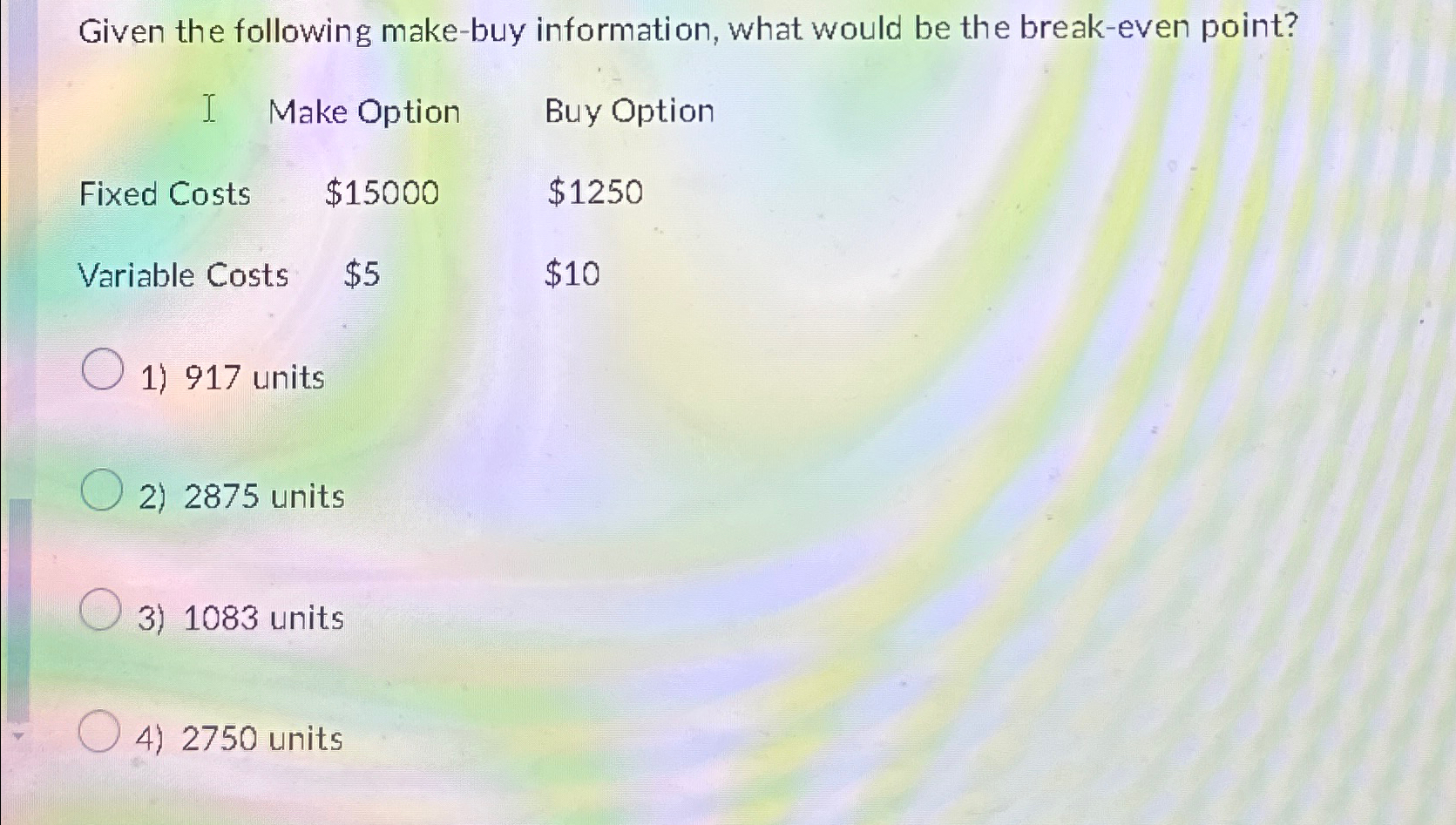 Solved Given the following make-buy information, what would | Chegg.com