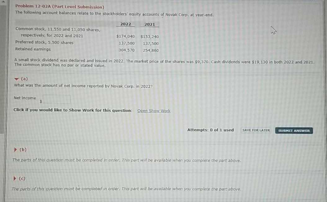 Solved Problem 12-02A (Part Level Submission) The following | Chegg.com