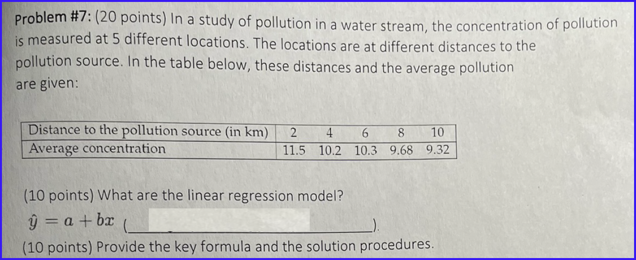 Solved Problem #7: (20 ﻿points) ﻿In a study of pollution in | Chegg.com