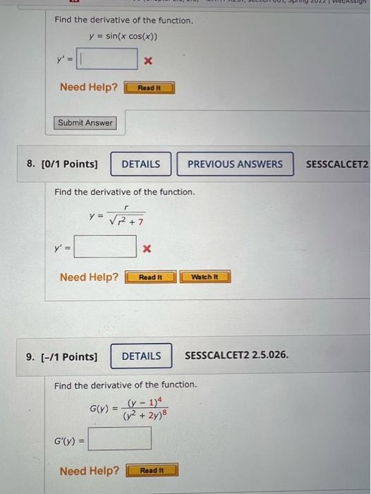 Solved Find the derivative of the function. y = sin(x | Chegg.com