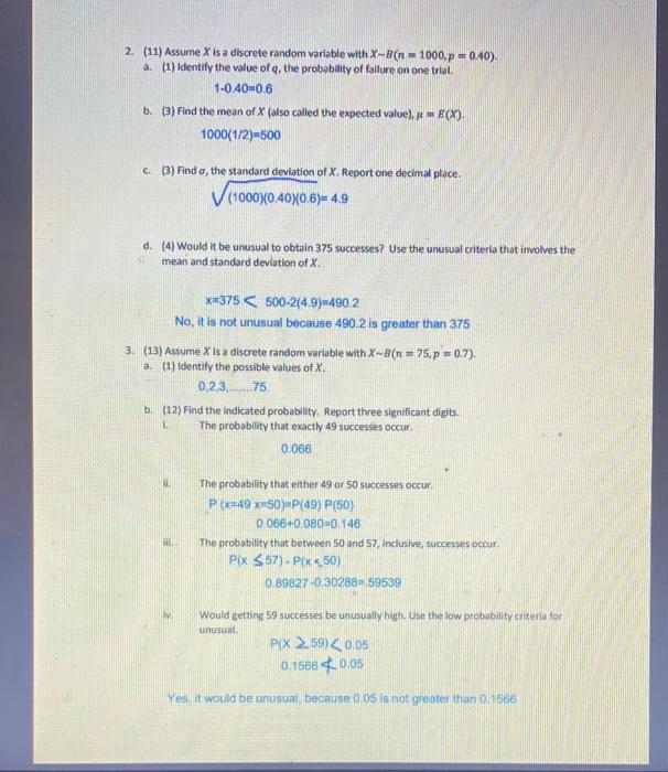 Solved 2. (11) Assume X is a discrete random variable with | Chegg.com