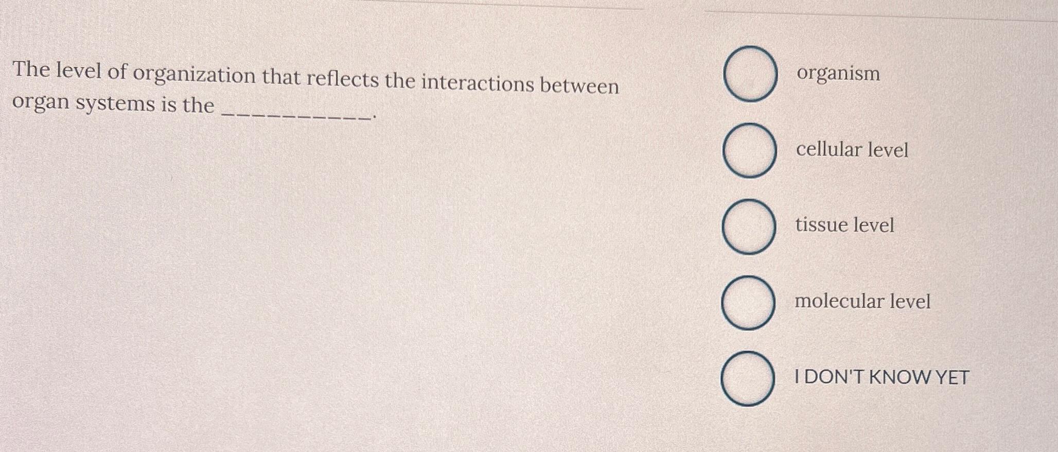 Solved The level of organization that reflects the | Chegg.com