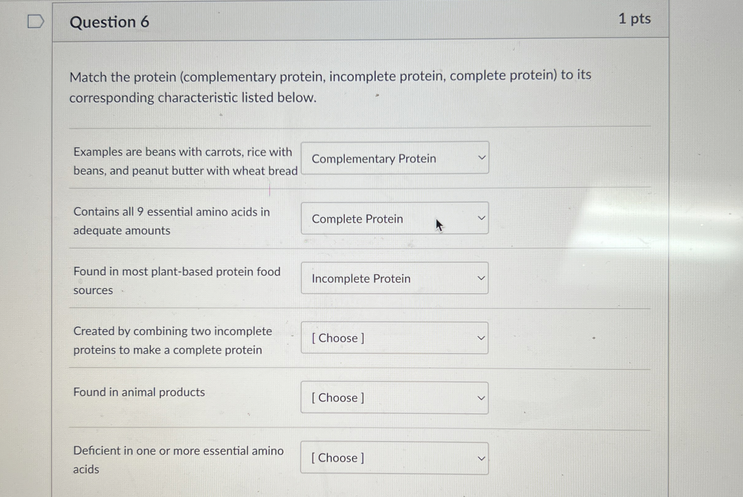 Solved Question 6Match the protein (complementary protein, | Chegg.com