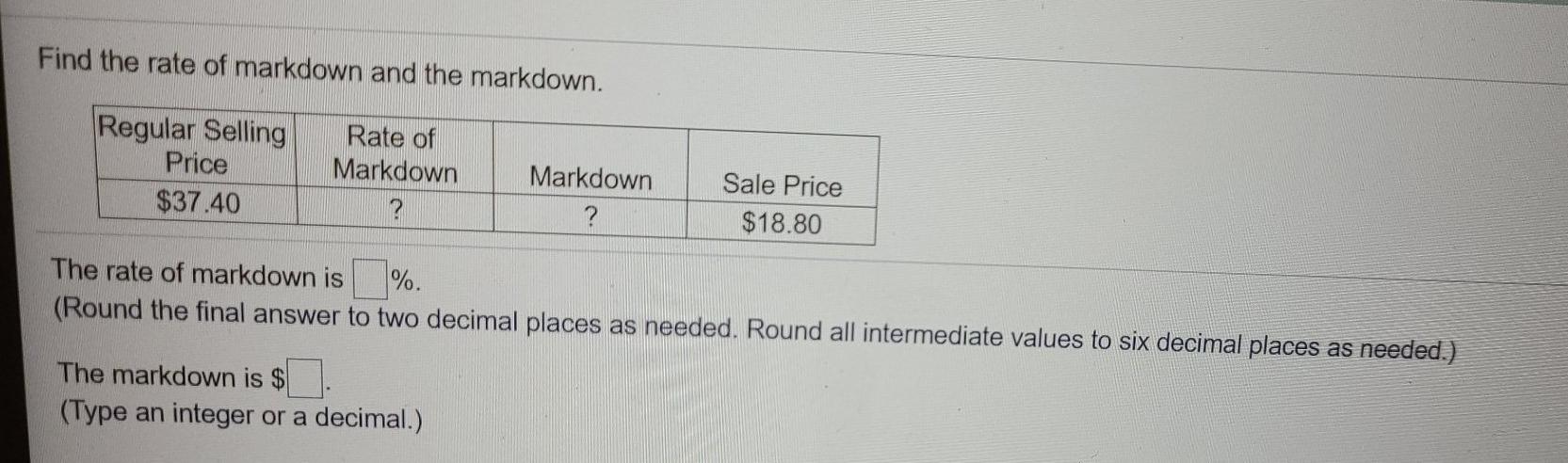 Solved Find the rate of markdown and the markdown. Regular | Chegg.com
