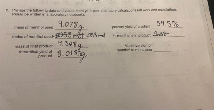 Solved 2. Provide the following data and values from your | Chegg.com