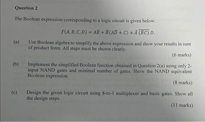 Solved Question 2 The Boolean Expression Corresponding To A 