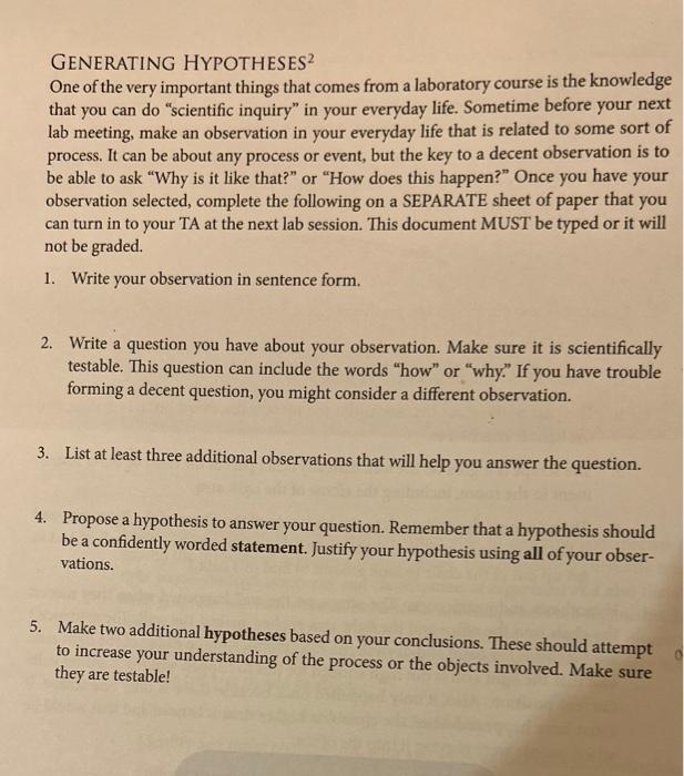 Solved GENERATING HYPOTHESES 2 One of the very important | Chegg.com