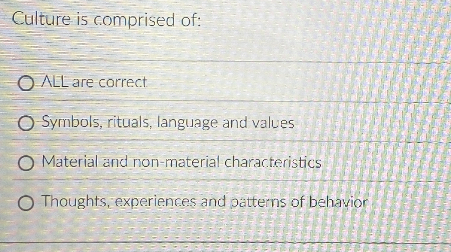 Solved Culture is comprised of:ALL are correctSymbols, | Chegg.com