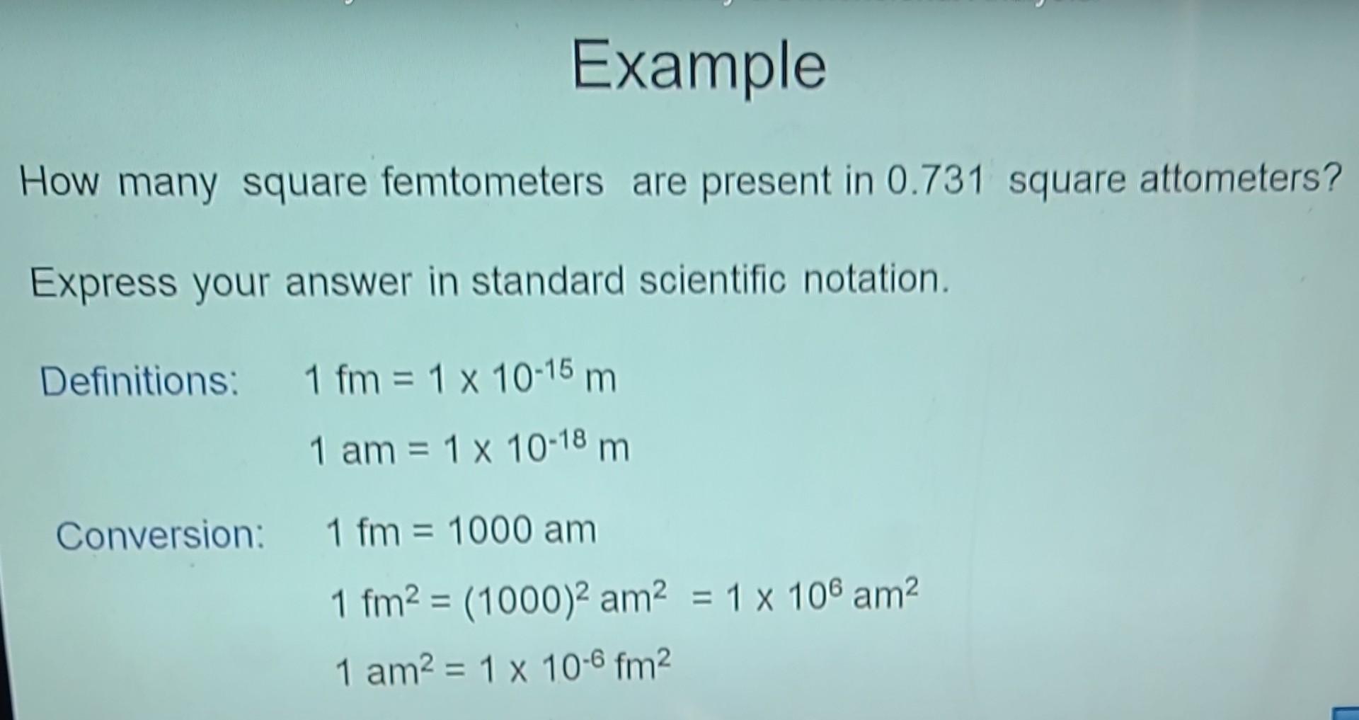 Solved How many square femtometers are present in 0.731 | Chegg.com