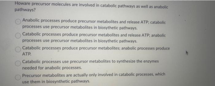 Solved Howare precursor molecules are involved in catabolic | Chegg.com