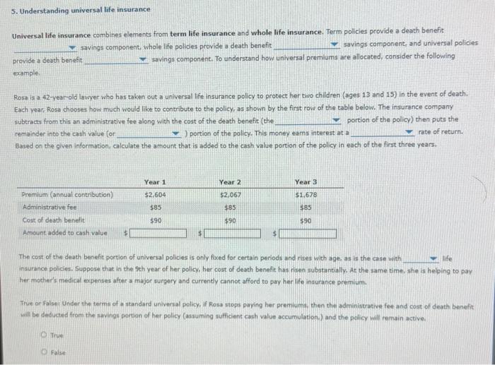 Solved 5. Understanding universal life insurance Universal | Chegg.com