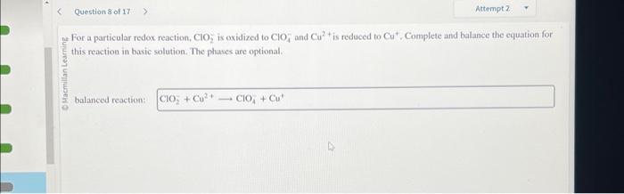 Solved For a particular redox reaction, ClO2 is oxidized to | Chegg.com