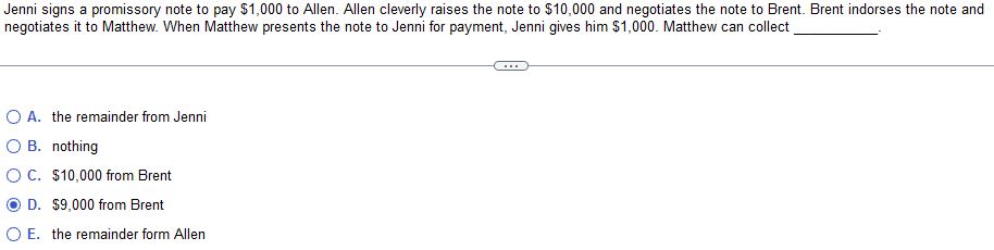 Solved Jenni signs a promissory note to pay $1,000 ﻿to | Chegg.com
