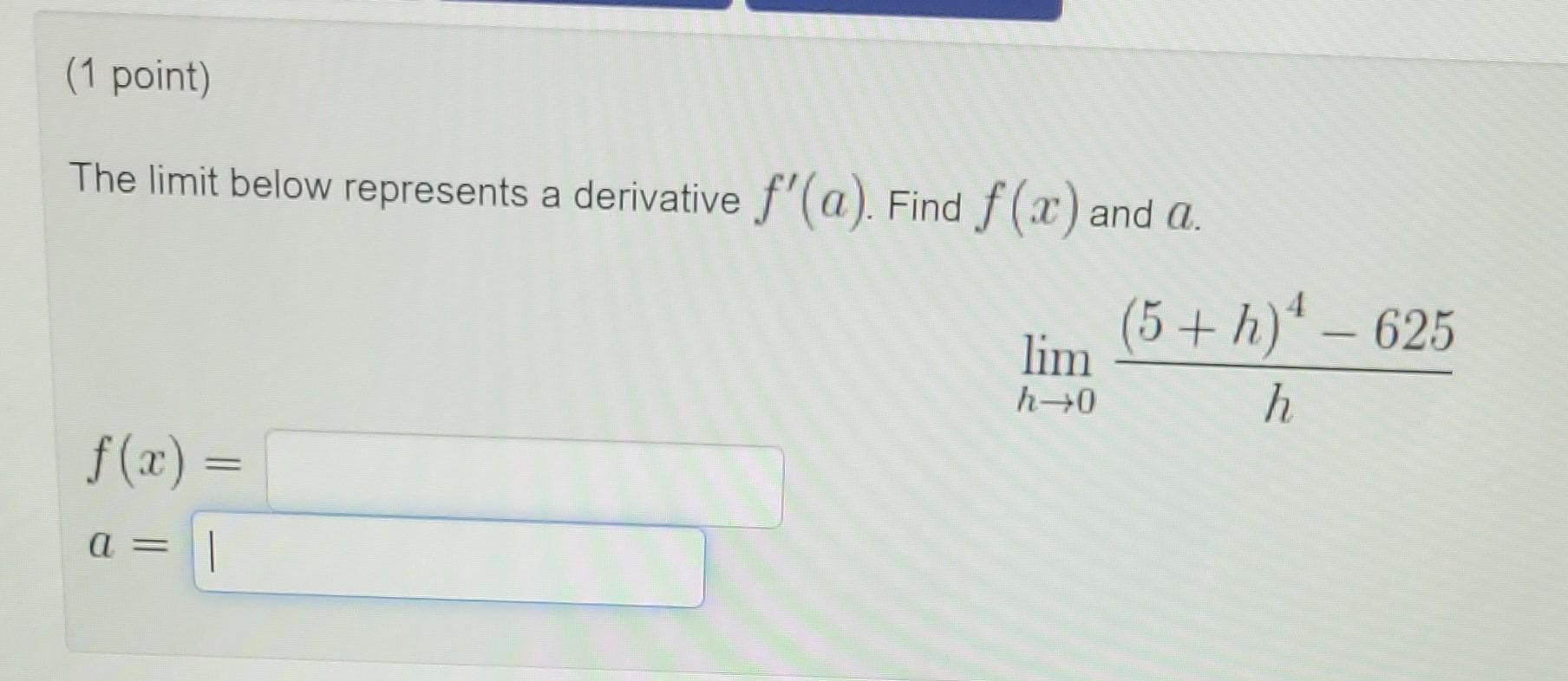 Solved The limit below represents a derivative f′(a). Find | Chegg.com