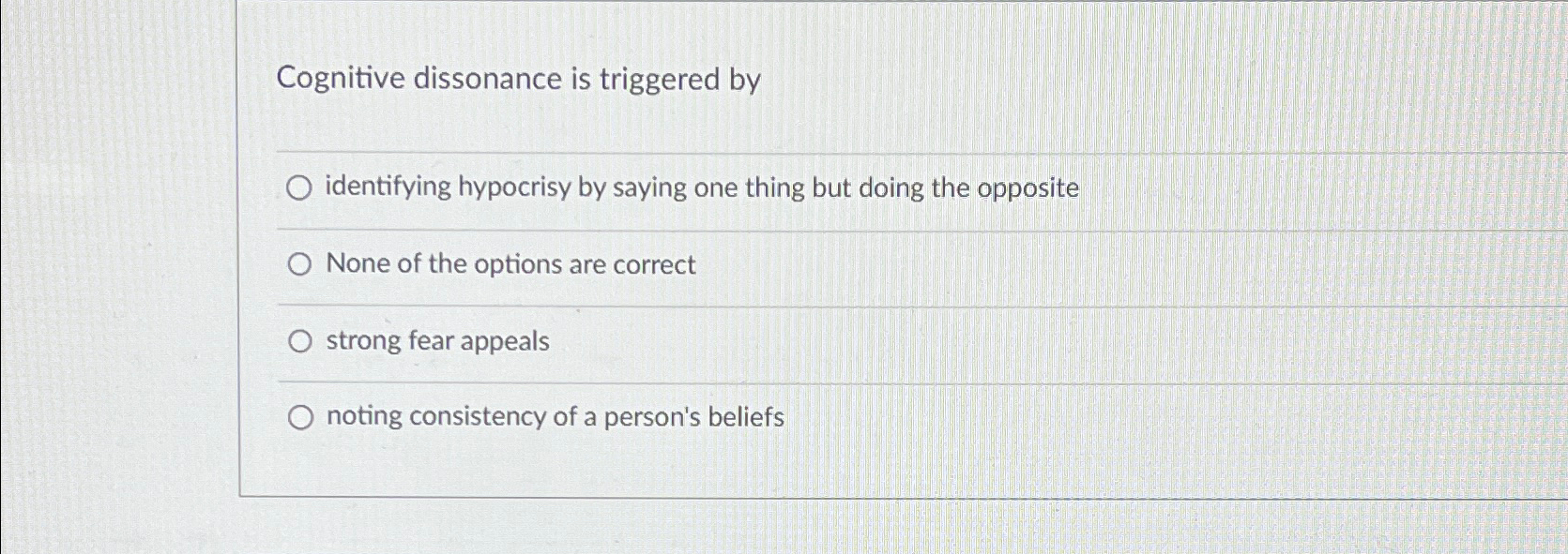 Solved Cognitive dissonance is triggered byidentifying | Chegg.com