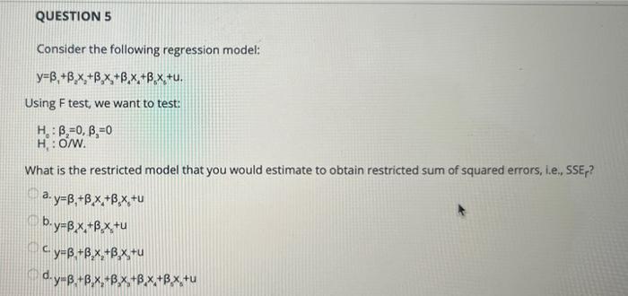 Solved Consider the following regression model: | Chegg.com