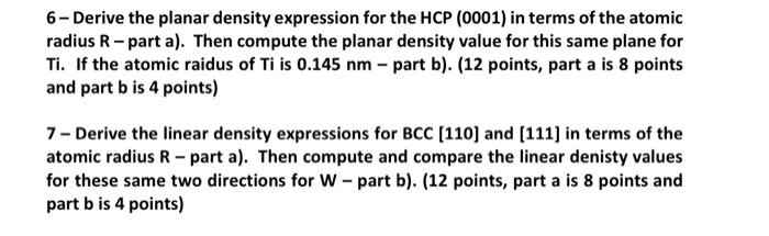 Solved 6- Derive the planar density expression for the HCP | Chegg.com